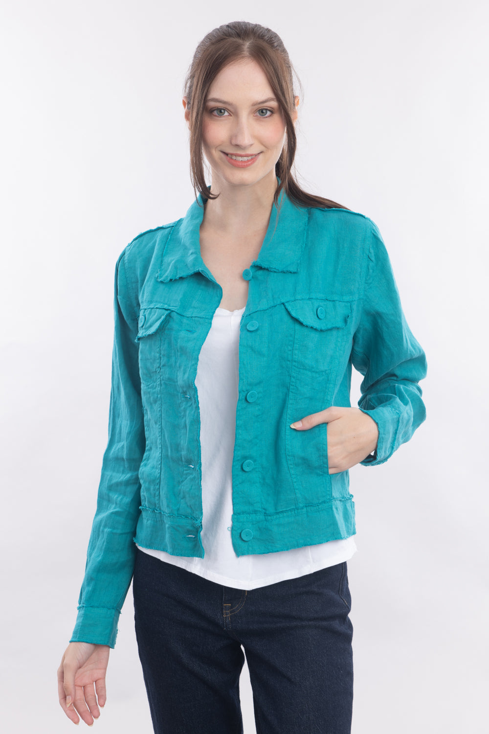 Frayed Linen Jean Jacket – Luna Luz Fashion